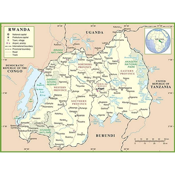 Iconic Arts Laminated 32x24 Poster: Rwanda Political map - Walmart.com