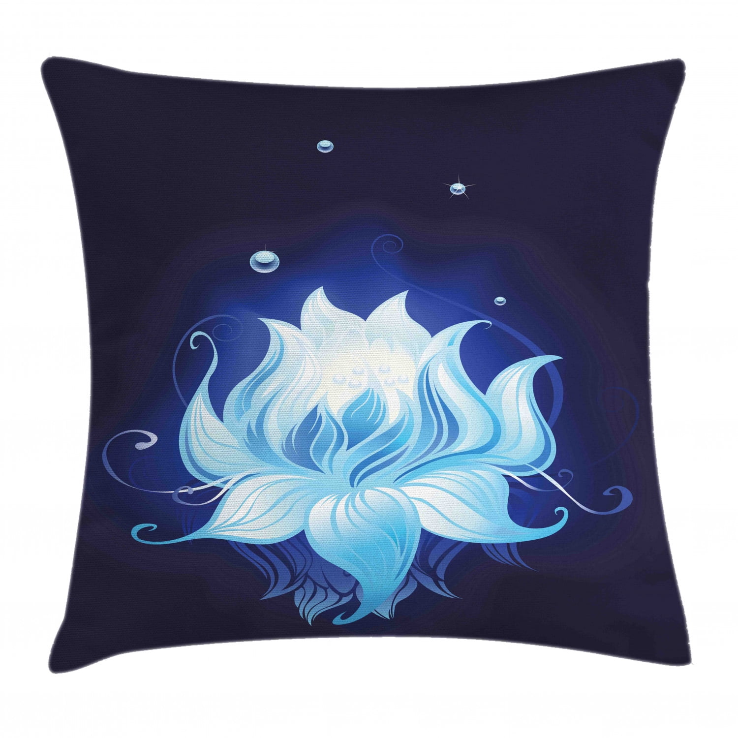 Floral Throw Pillow Cushion Cover, Zen Lotus with Dew Drops Reflected ...