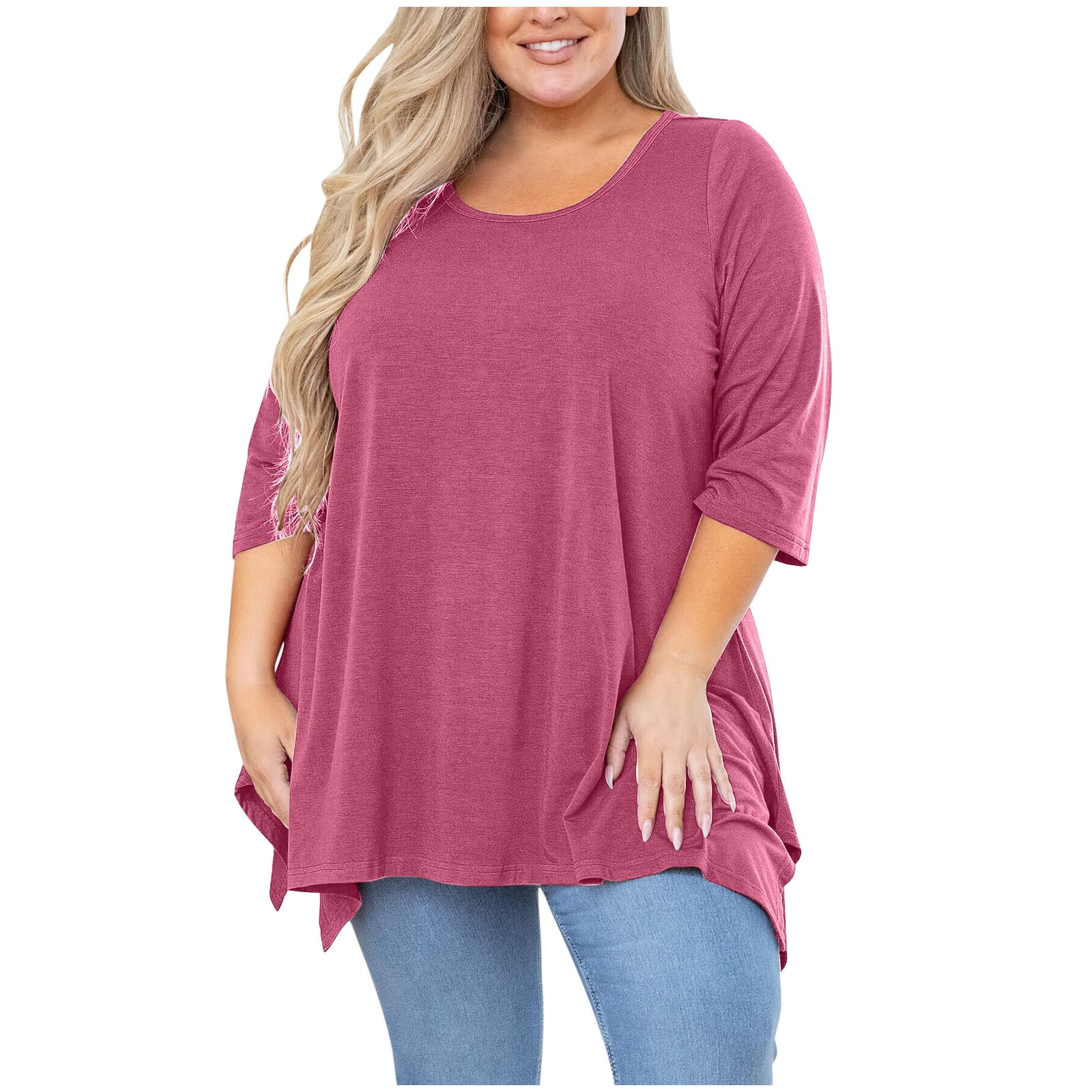 Click here for Mgmyaa Womens Plus Size 3/4 Sleeve Irregular Hem T... prices
