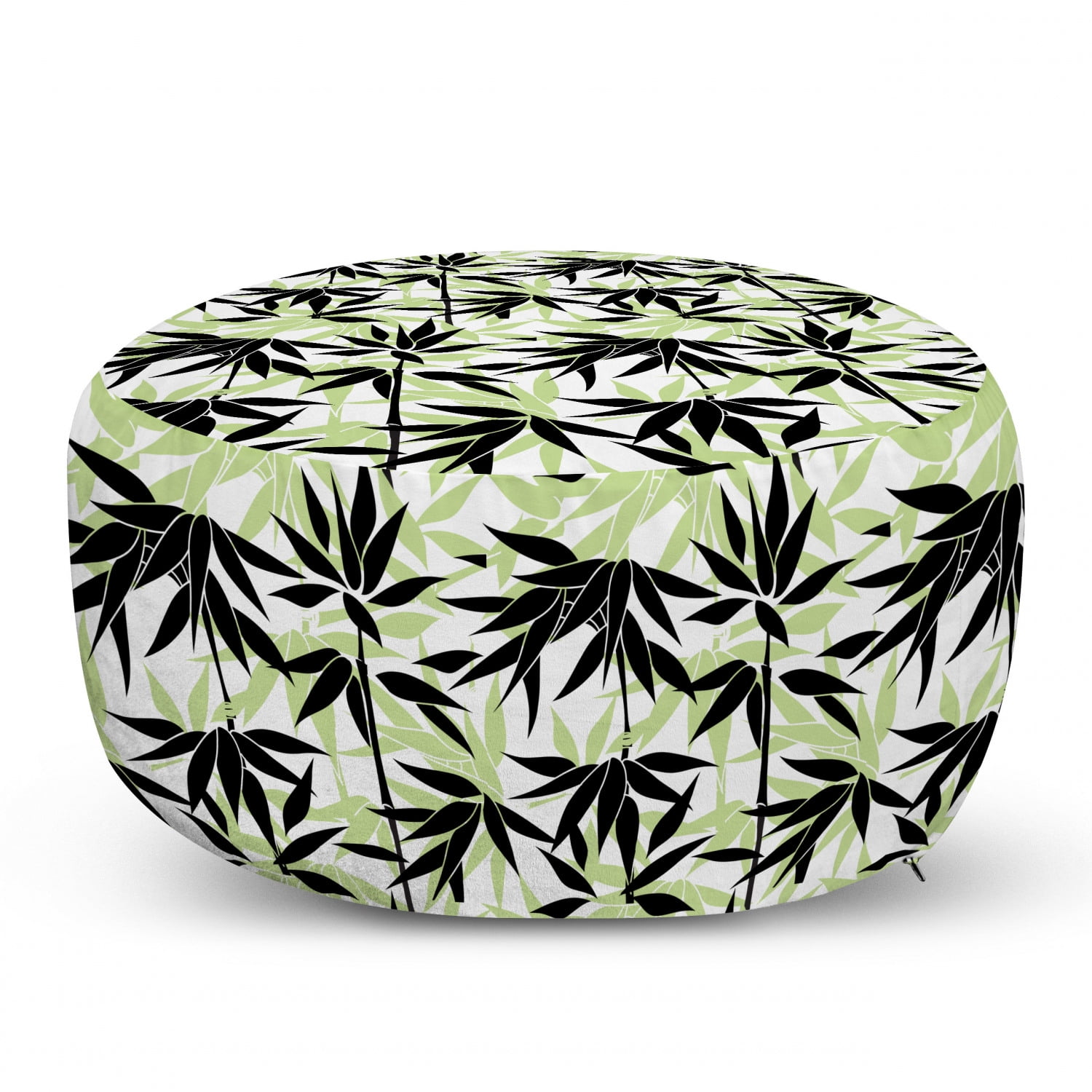 East Pouf Cover with Zipper, Silhouettes of Eastern Bamboo Leaves ...