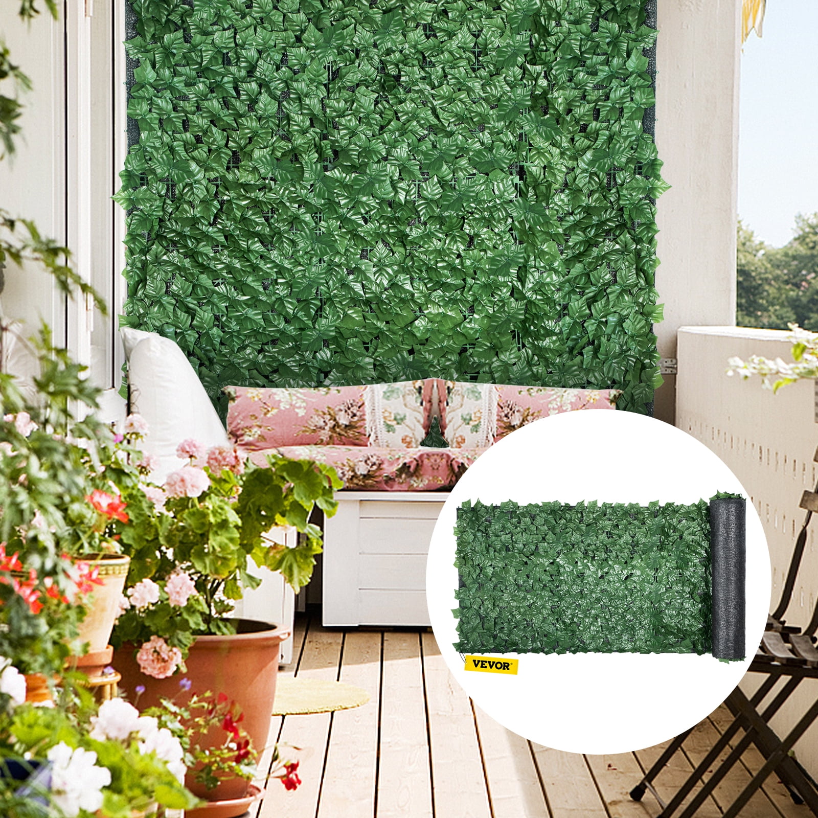 BENTISM Privacy Artificial Fence Screen Faux Ivy Leaf 59"x118" Hedge ...