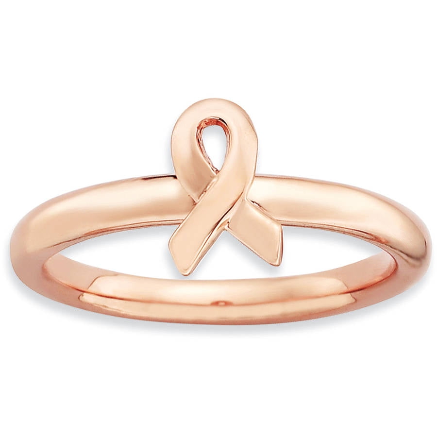 Sterling Silver Rose Gold Awareness Ribbon Ring - Walmart.com