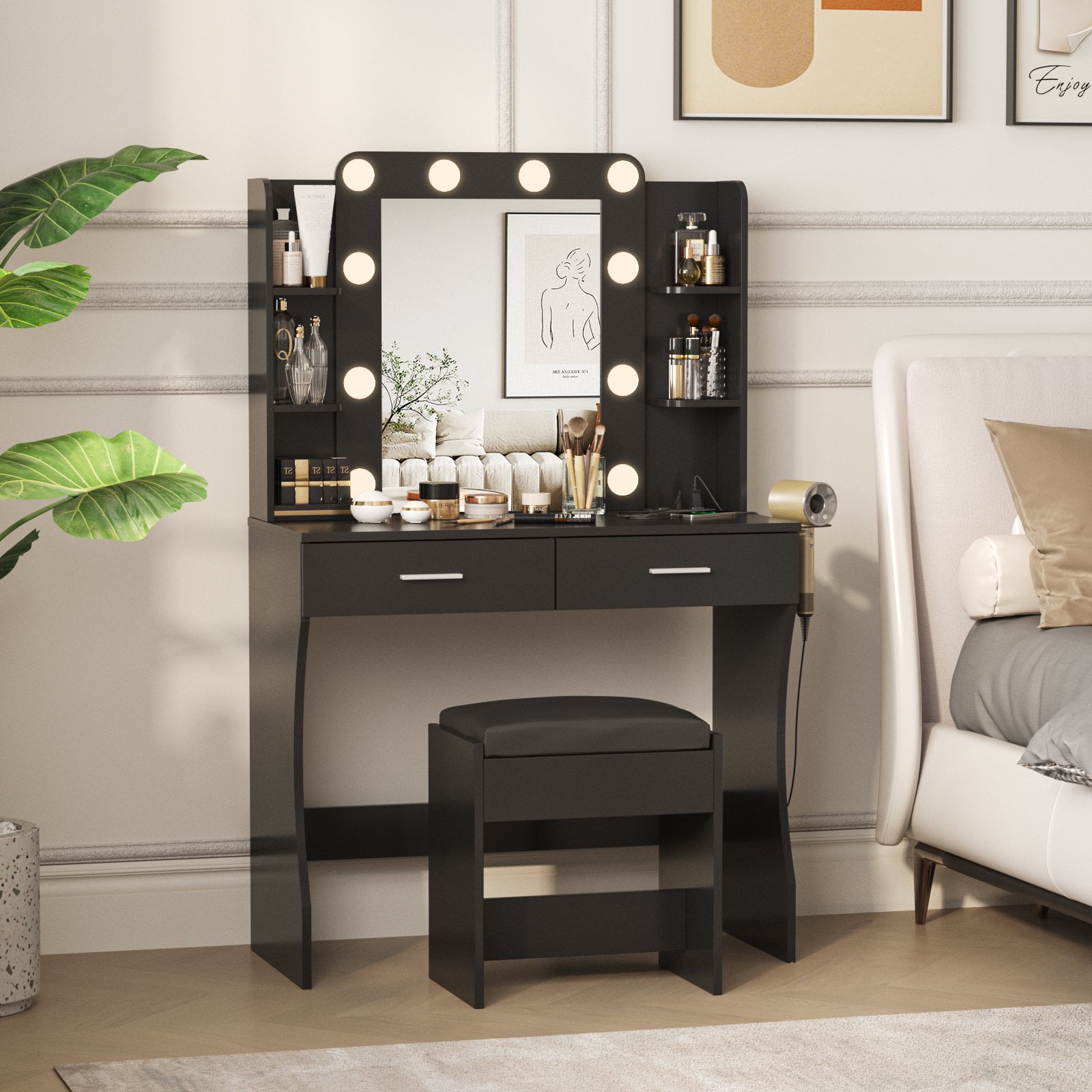 Click here for Vabches Vanity Desk Set With Mirror And Lights  La... prices