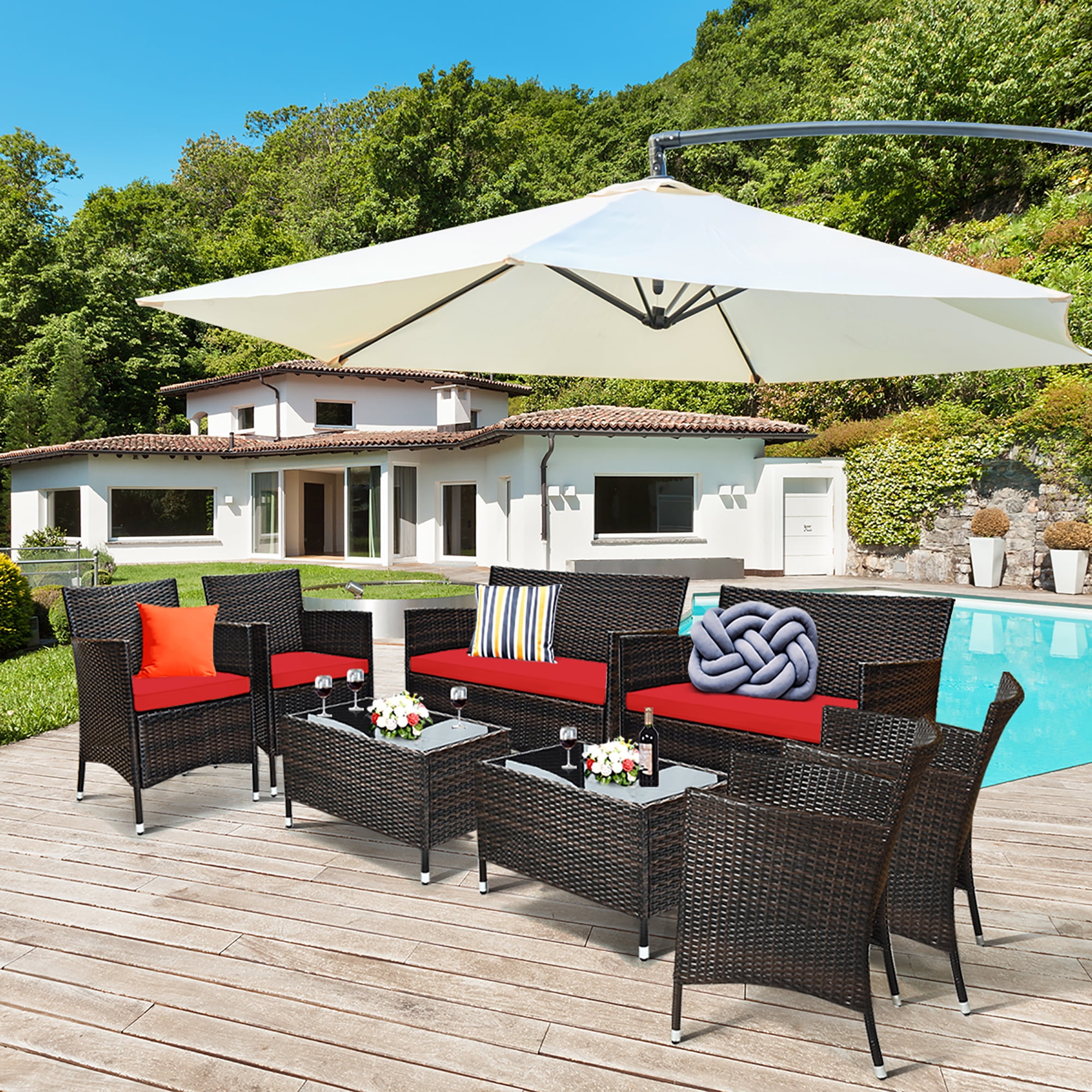 Click here for Costway 8pcs Rattan Patio Furniture Set Cushioned... prices