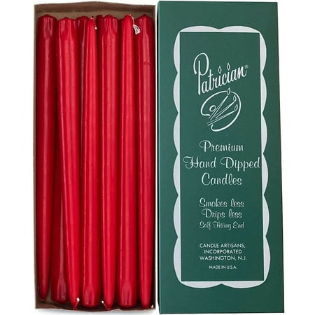 Patrician Hand Dipped Taper Candles 12 Pack Red, Dripless and Smokeless ...