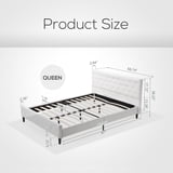 Bed Frame Metal Mecor Button Tufted Upholstered Platform Queen Size ...