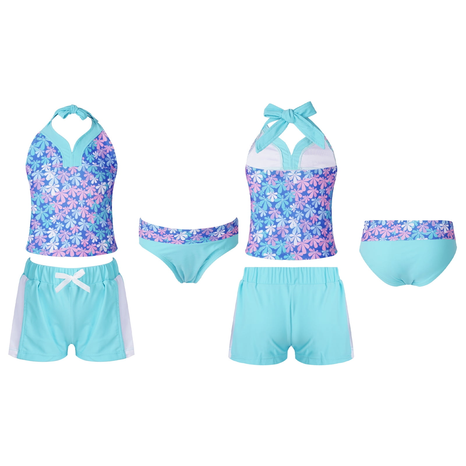 MSemis Kids Girls 3Pcs Swimsuit Rash Guard Crop Top with Bikini Briefs ...