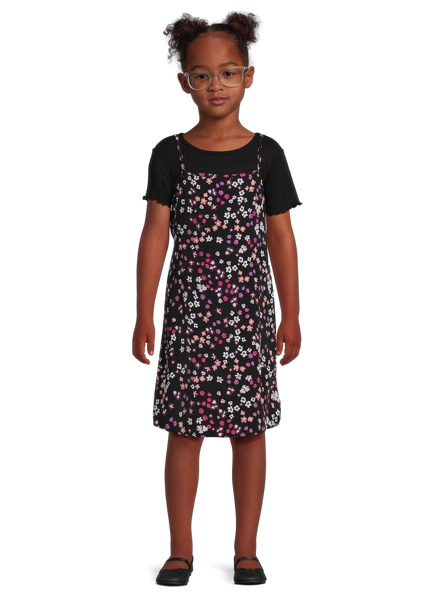 Wonder Nation Girls Cami Slip Dress with Tee, 2-Piece Set, Sizes 4-18 ...