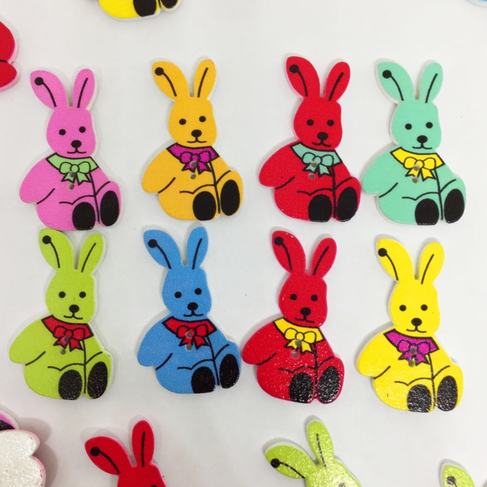 Knitting Materials Wood Buttons 10 Bunny Buttons Assorted Wooden Rabbit ...