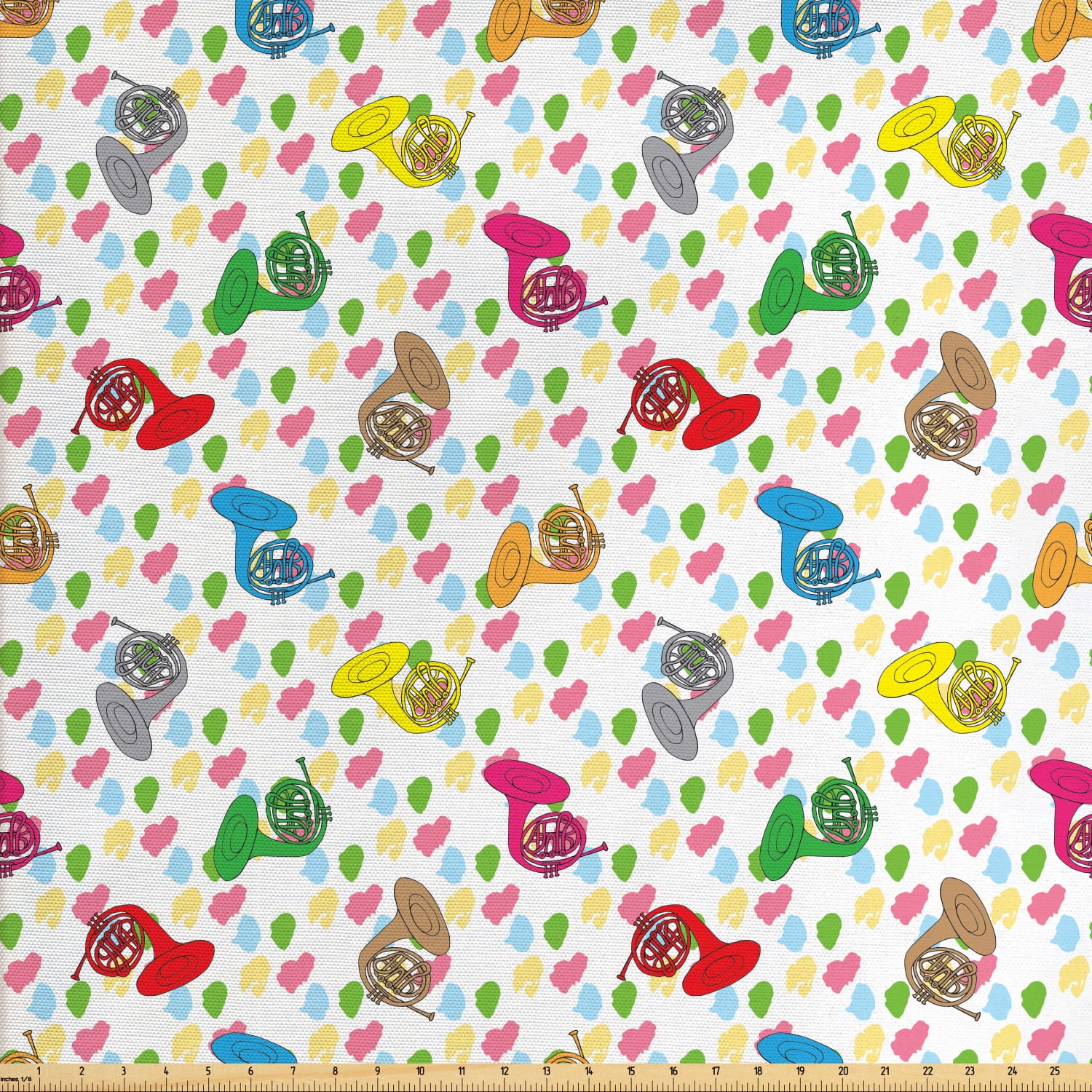 Colorful Fabric by the Yard Upholstery, Music-Themed Design of Hand ...