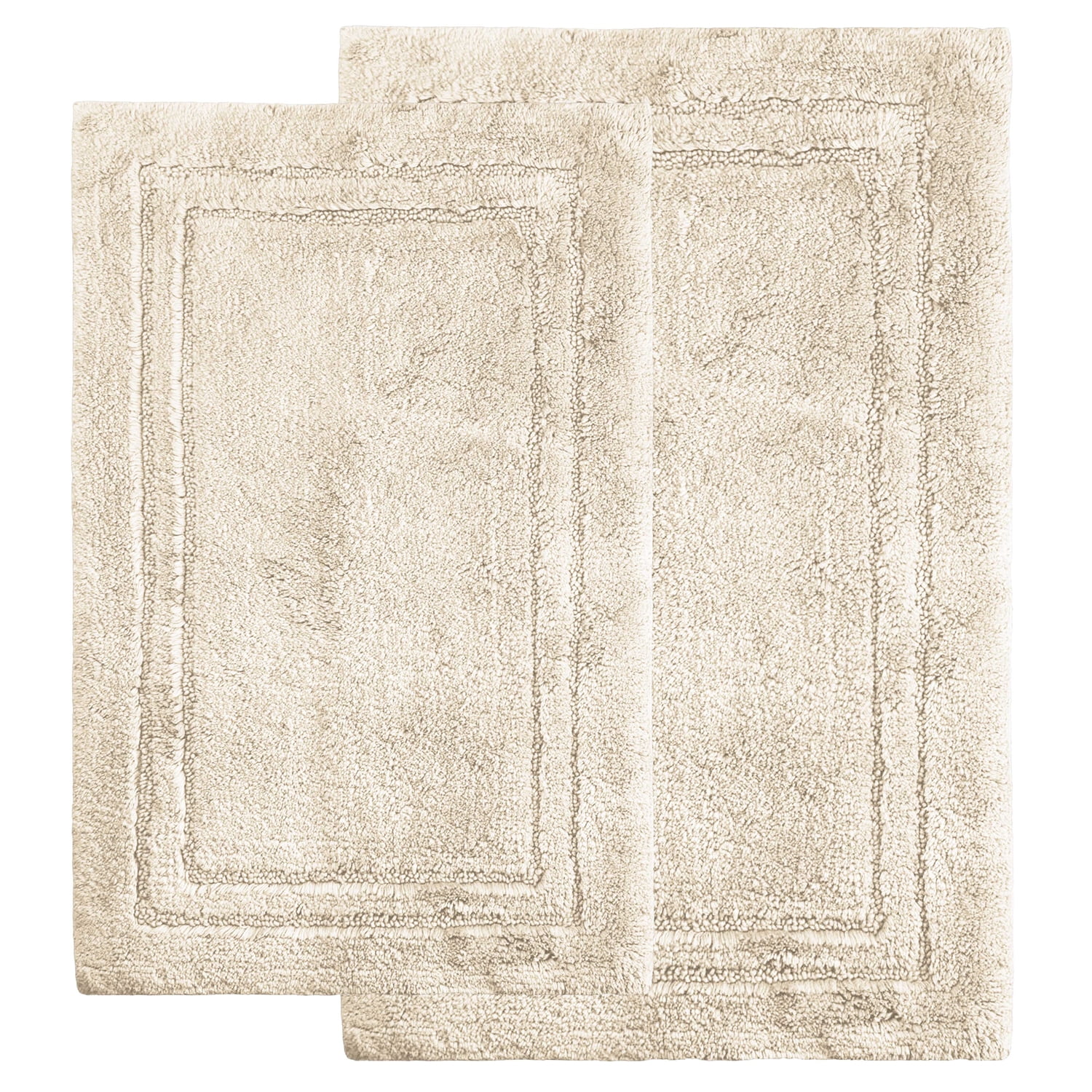 Cotton Solid 2-Piece Cream Highly Absorbent Non-Slip Backing Bath Rug ...