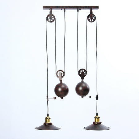 Two-Light Pulley Pendant Light, Kitchen Island Light Adjustable ...