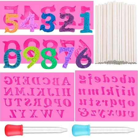 4 Pieces Silicone Letters Numbers Molds Uppercase and Lowercase Letters ...