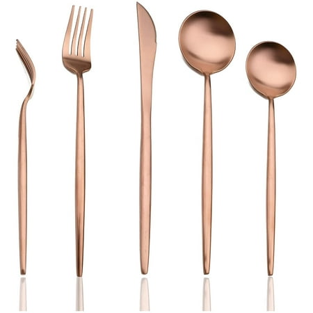 Luxury Matte Rose Gold Silverware Set 20-Piece 18/0 Stainless Steel ...