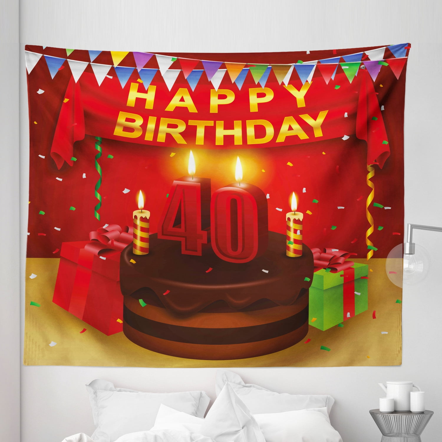 40th Birthday Tapestry, Party Set up with the Flags Chocolate Cake ...