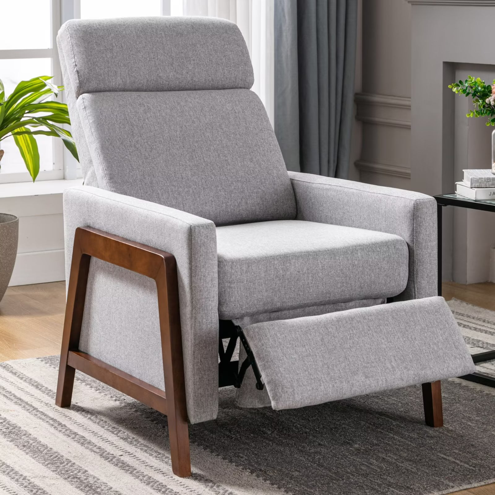 Upholstered Recliner Chair, Wood-Framed Adjustable Home Theater ...