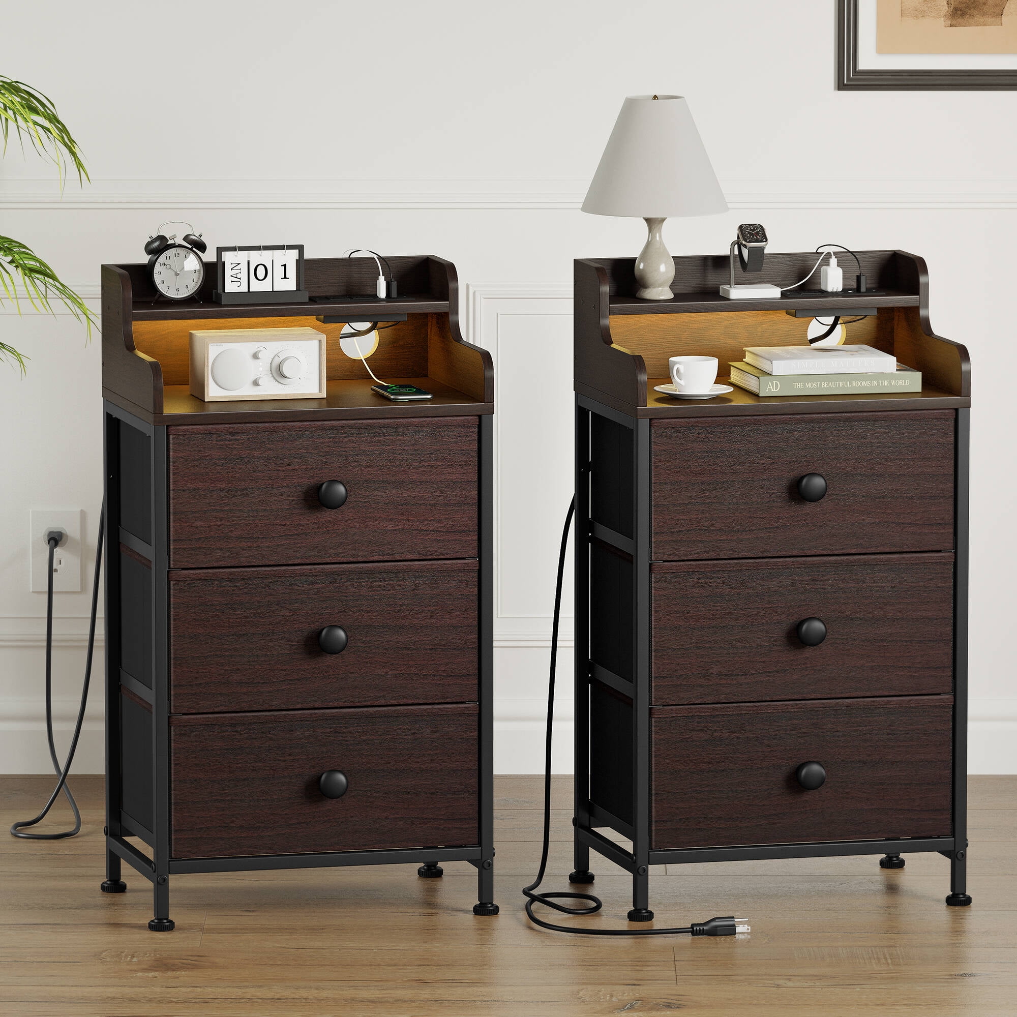 Click here for Gunaito 3 Drawers Nightstand Set Of 2 With Chargin... prices