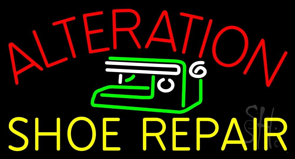 Alteration Shoe Repair LED Neon Sign 13 x 24 - inches, Black Square Cut ...