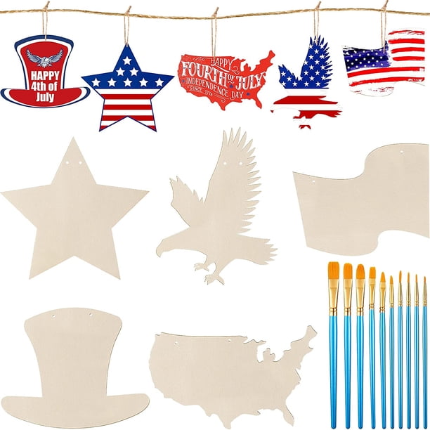 6 Pieces Large Patriotic Unfinished Wood Signs Independence Day Wood ...