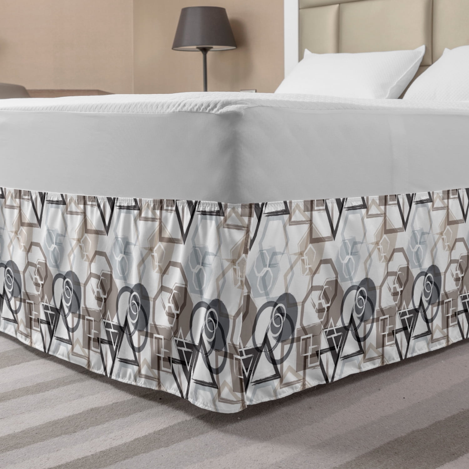 Abstract Bed Skirt, Modern Pattern with Triangles Squares Plygons ...