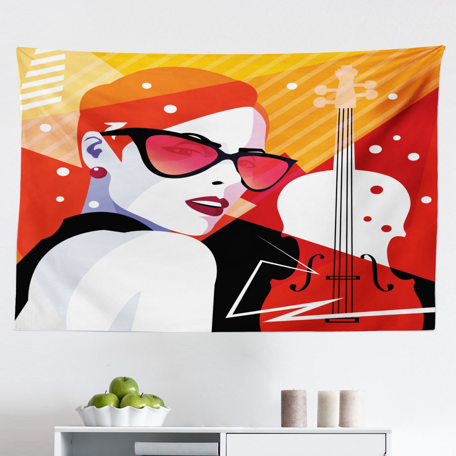 Abstract Woman Tapestry, Back View with Hair in a Messy Bun, Fabric ...
