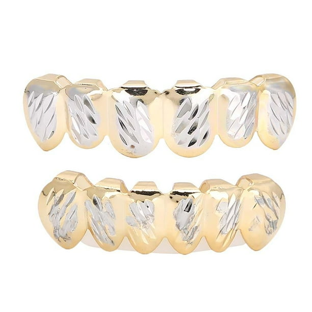 Dioche Hip Hop Gold Grills Teeth Set Dual Color Hip Hop Bling Grillz ...