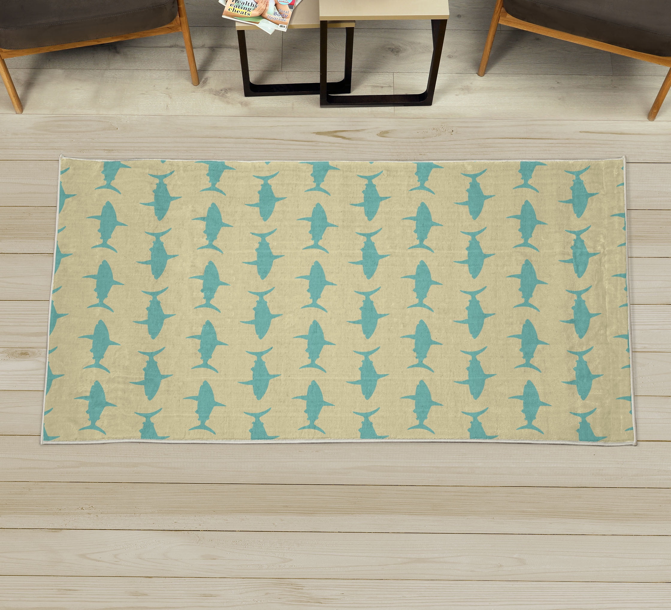 Sea Animals Decorative Rug, Sharks Swimming Horizontal Silhouettes ...