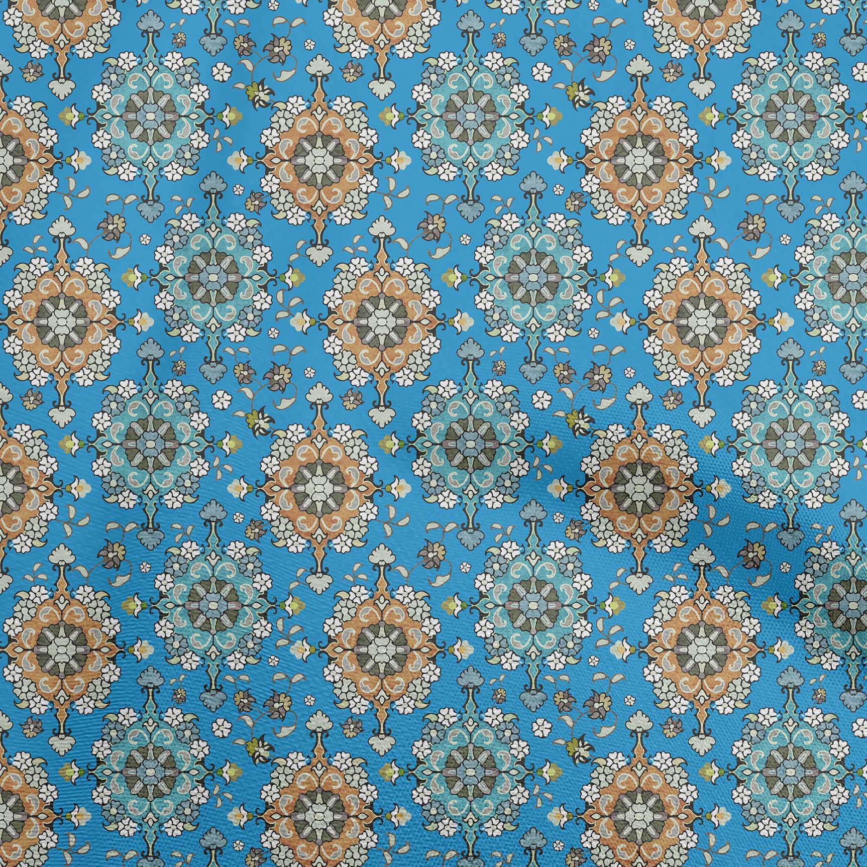 oneOone Cotton Cambric Medium Blue Fabric Asian Kilim Sewing Material ...