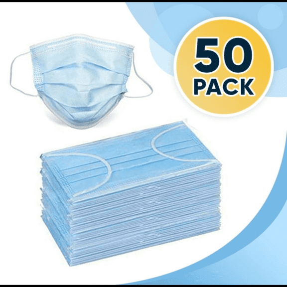 Walmart 50 Individually Wrapped Disposable Adult Face Masks, 3-Ply ...
