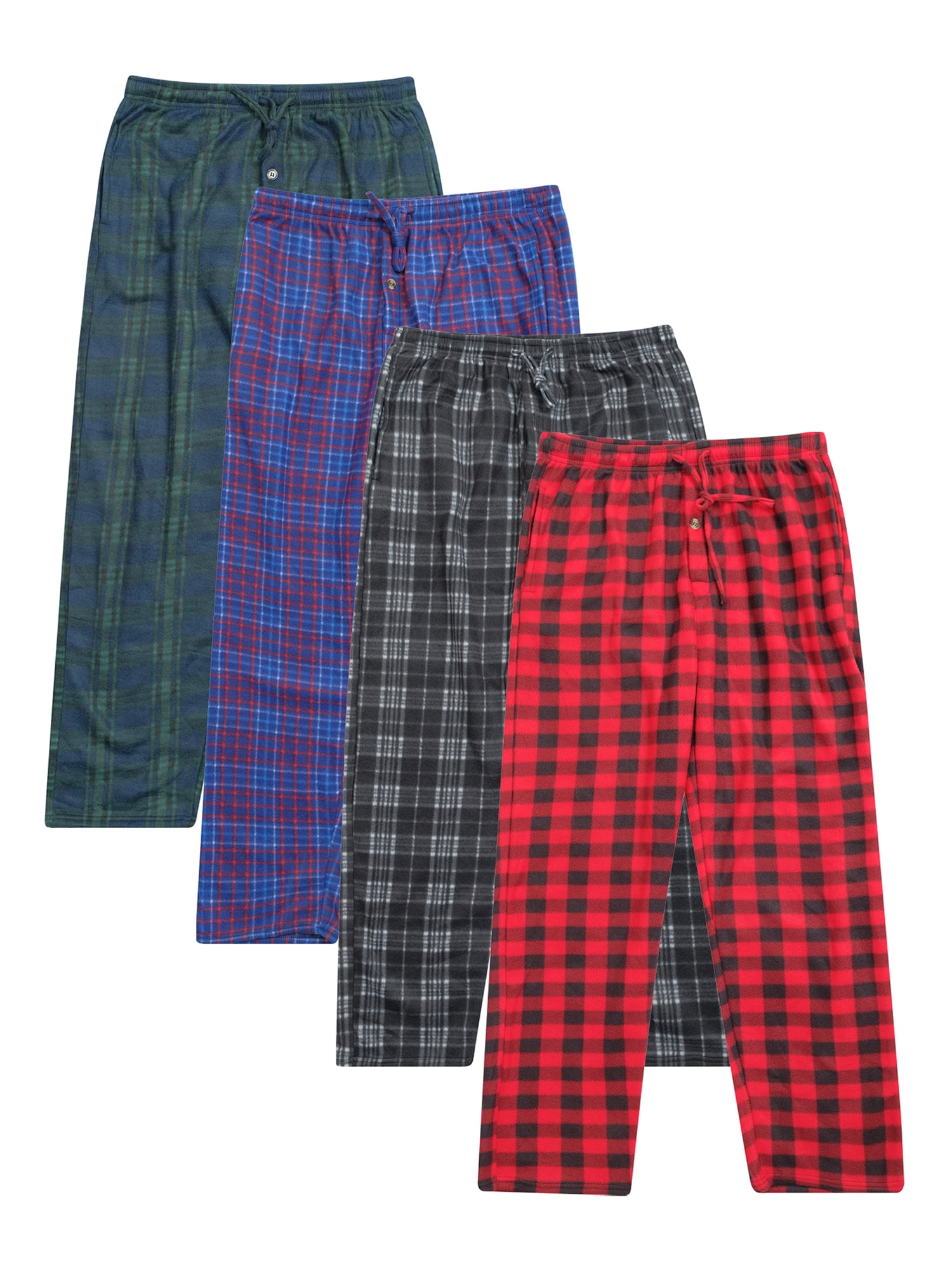 Real Essentials Men's 4-Pack Microfleece Sleep Pants, Sizes S-3XL, Mens ...