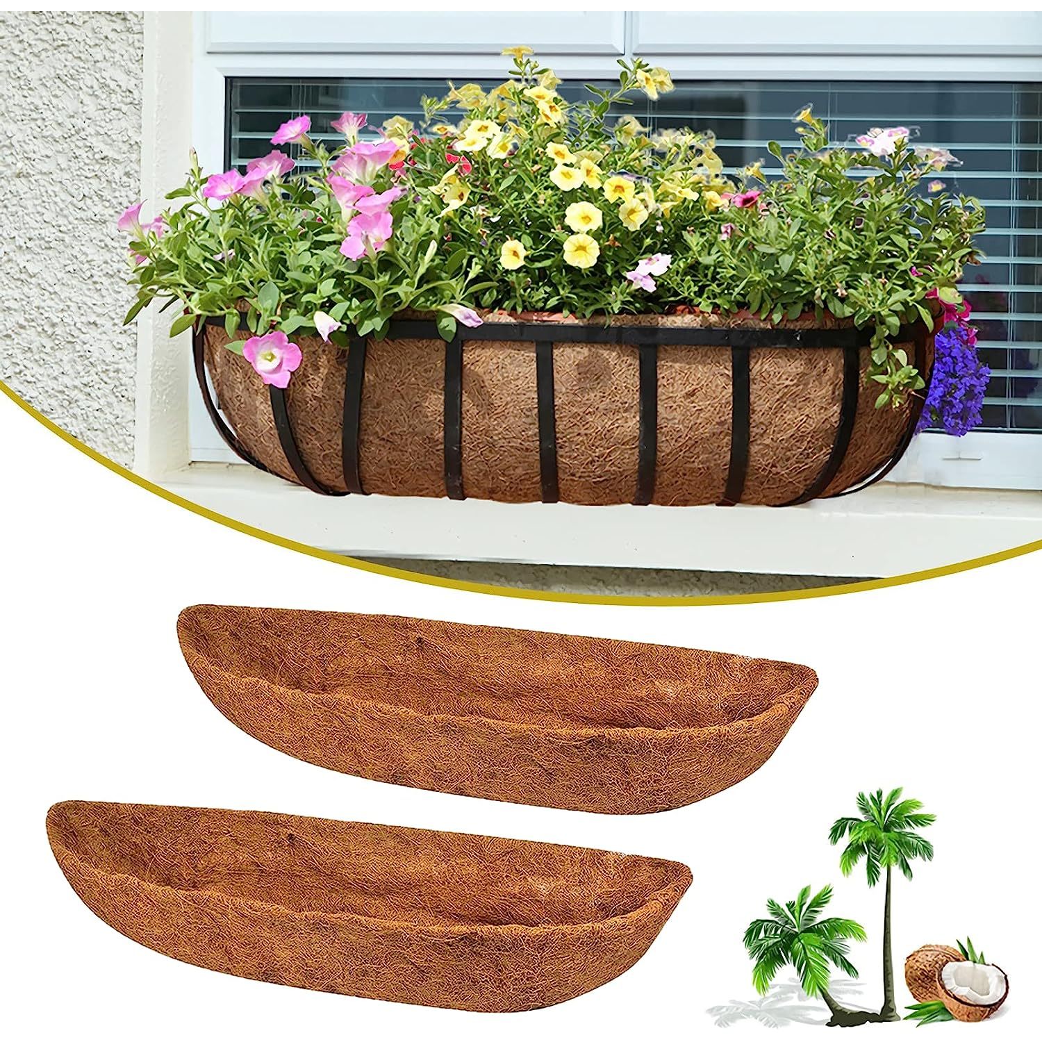 Bilot 2-Pack nut Liners for Planters 24 inch, Half-Moon Shape Window ...