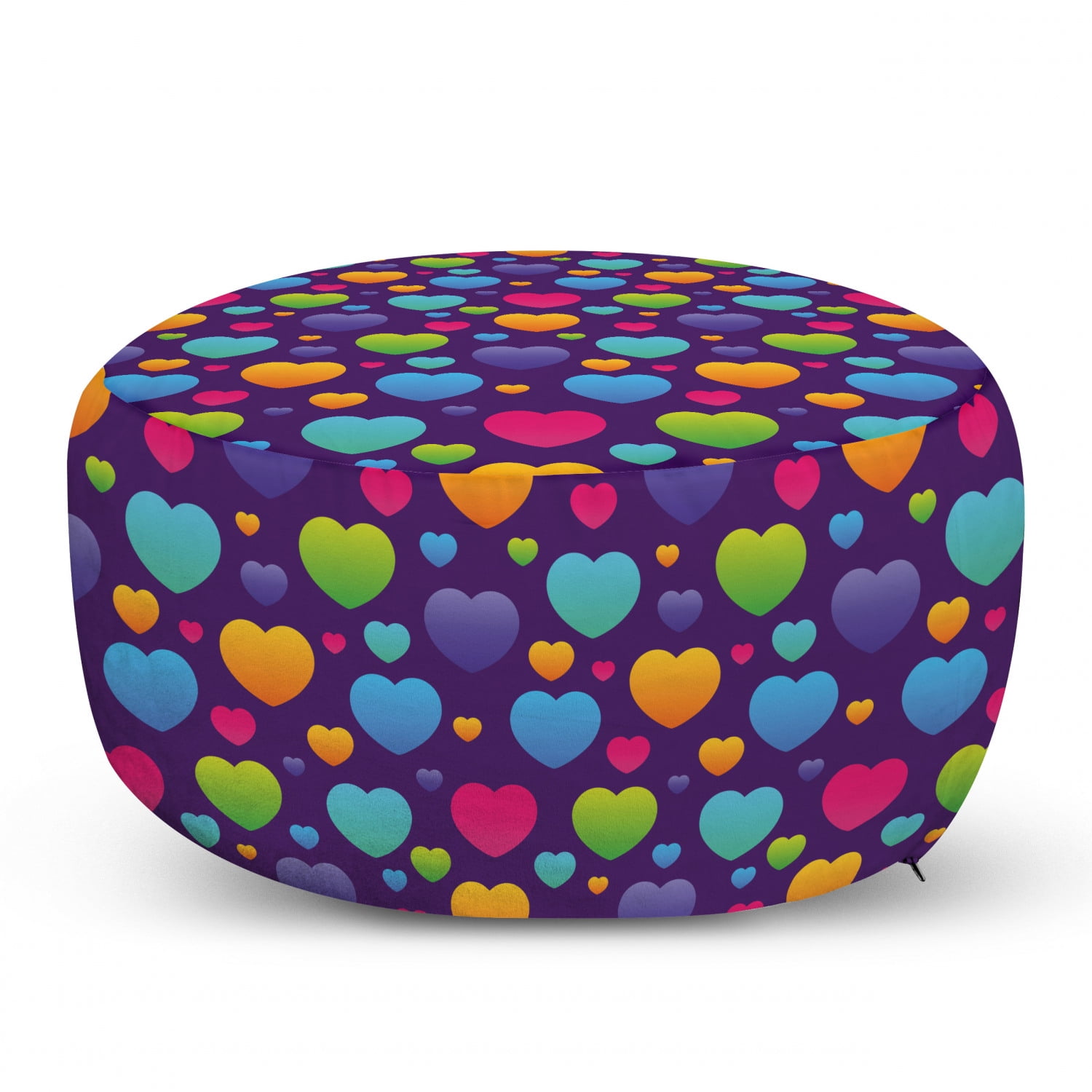 Hearts Pouf Cover with Zipper, Valentines Day Wedding Themed Rainbow ...