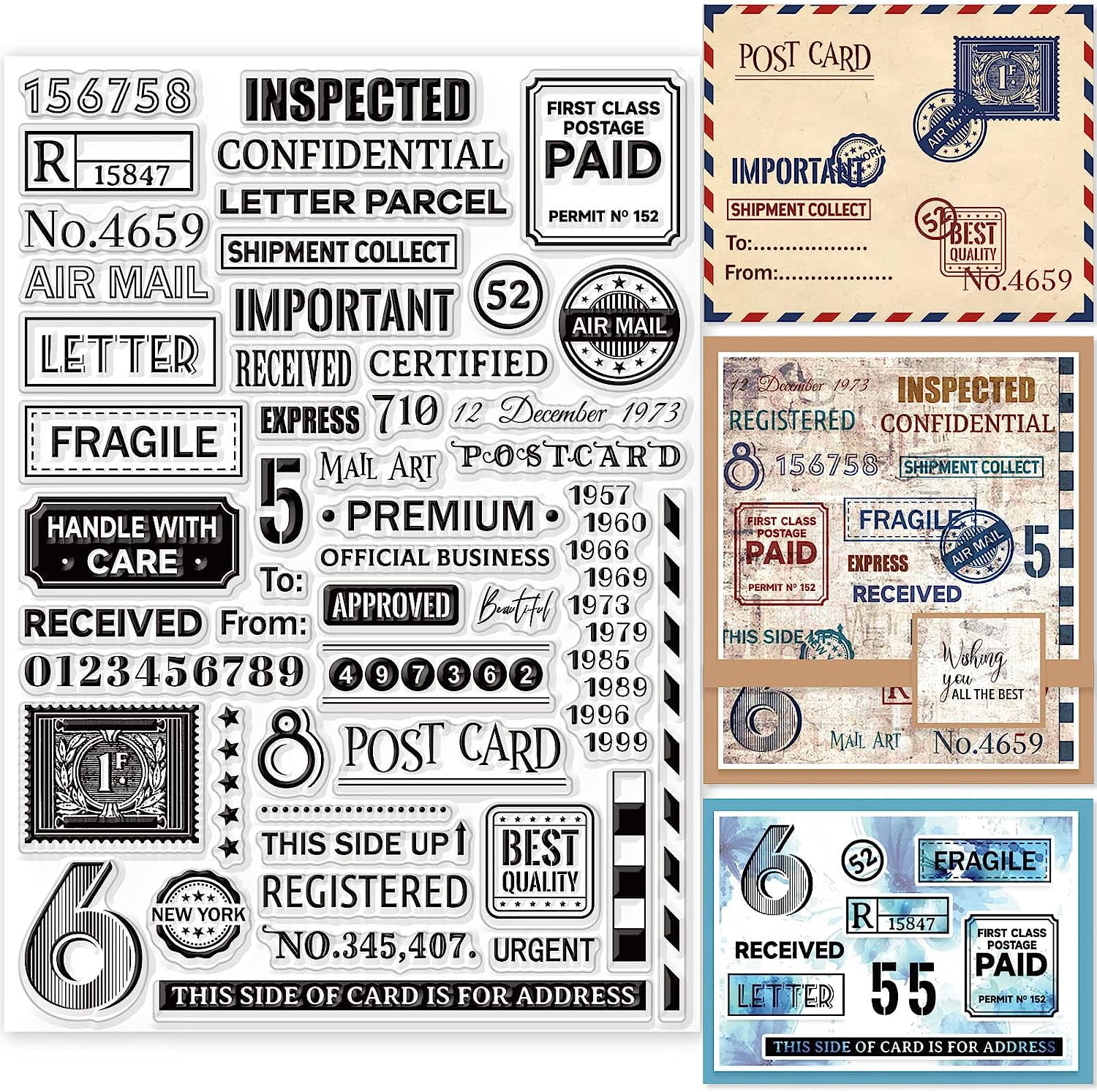 1sheet Vintage Air Tickets Clear Stamps Postmarks Postage Postcards ...