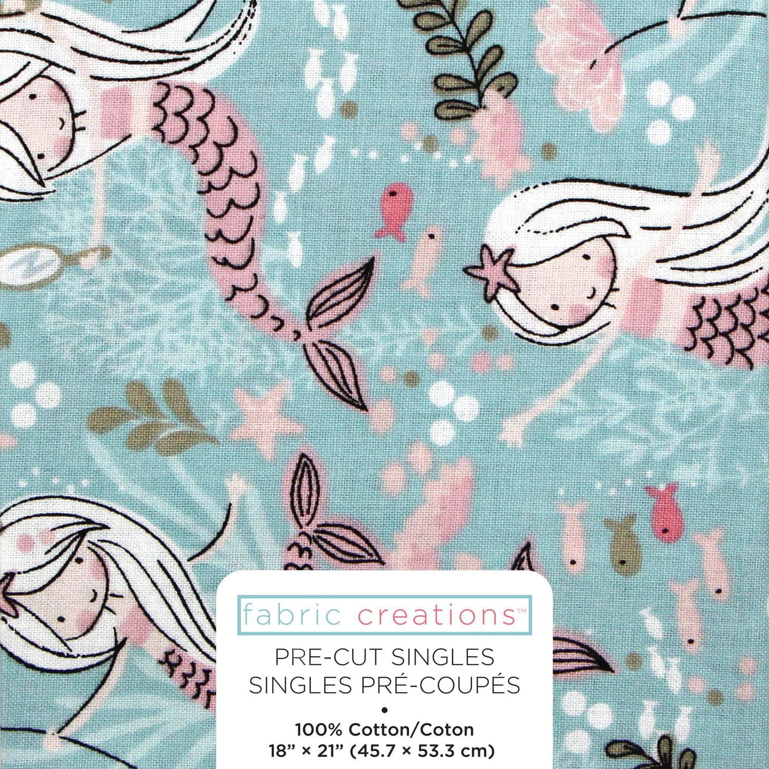 Fabric Creations Blue with Mermaids Fat Quarter Pre-Cut Fabric - 18" x ...