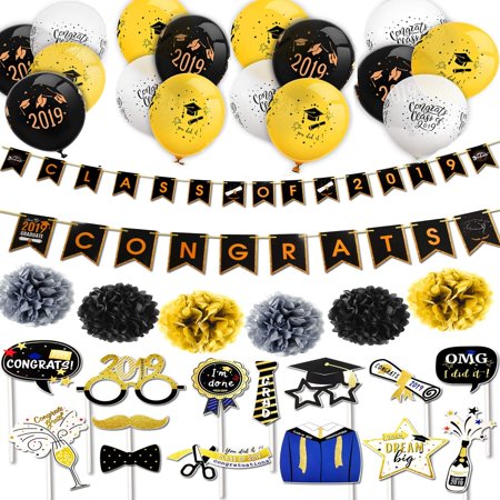 37 Pieces Black Gold 2019 Graduation Party Decor Set Includes ...