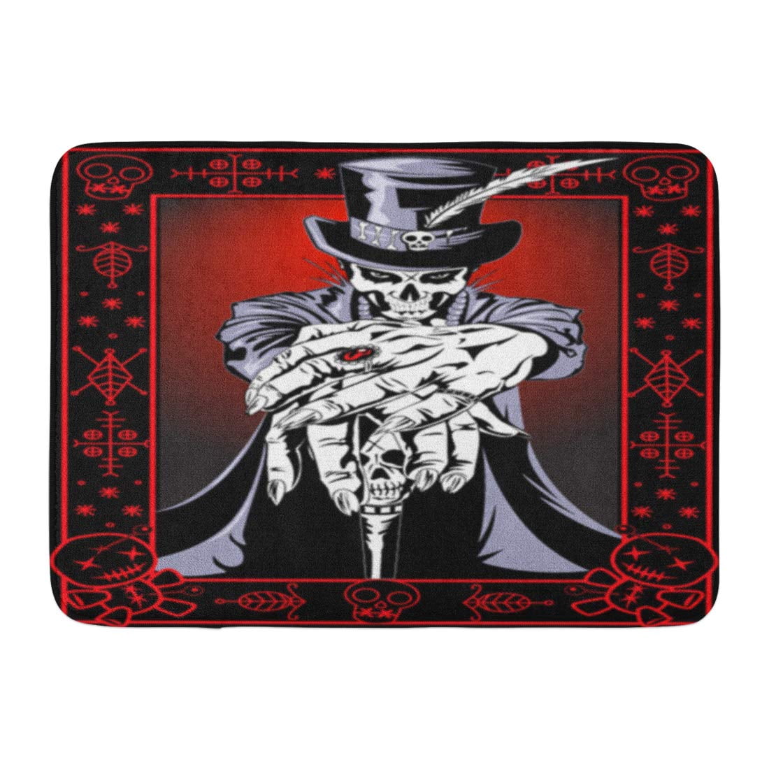 GODPOK Red Mask Black Skull Voodoo High Priest Purple Hat Top Rug ...