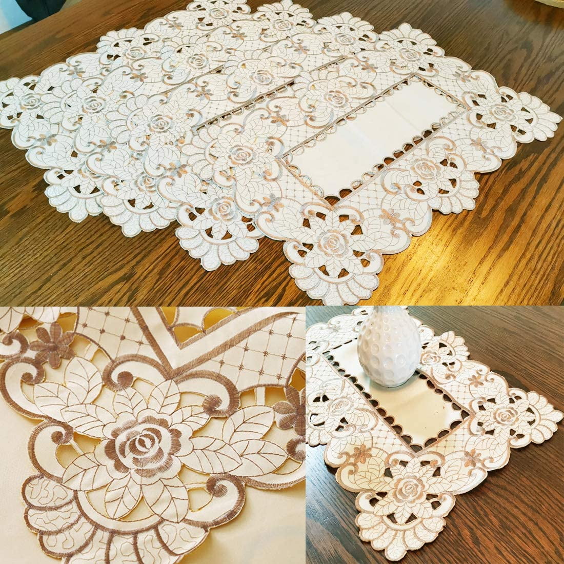 Nvzi Elome Set of 4 Placemats, 17.7Inch X 11.8Inch Brown Rose Flower ...