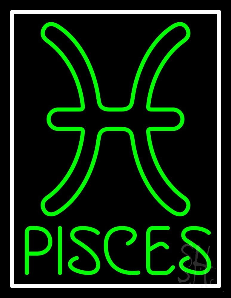 Green Pisces LED Neon Sign 31" Tall x 24" Wide - inches Black Square ...