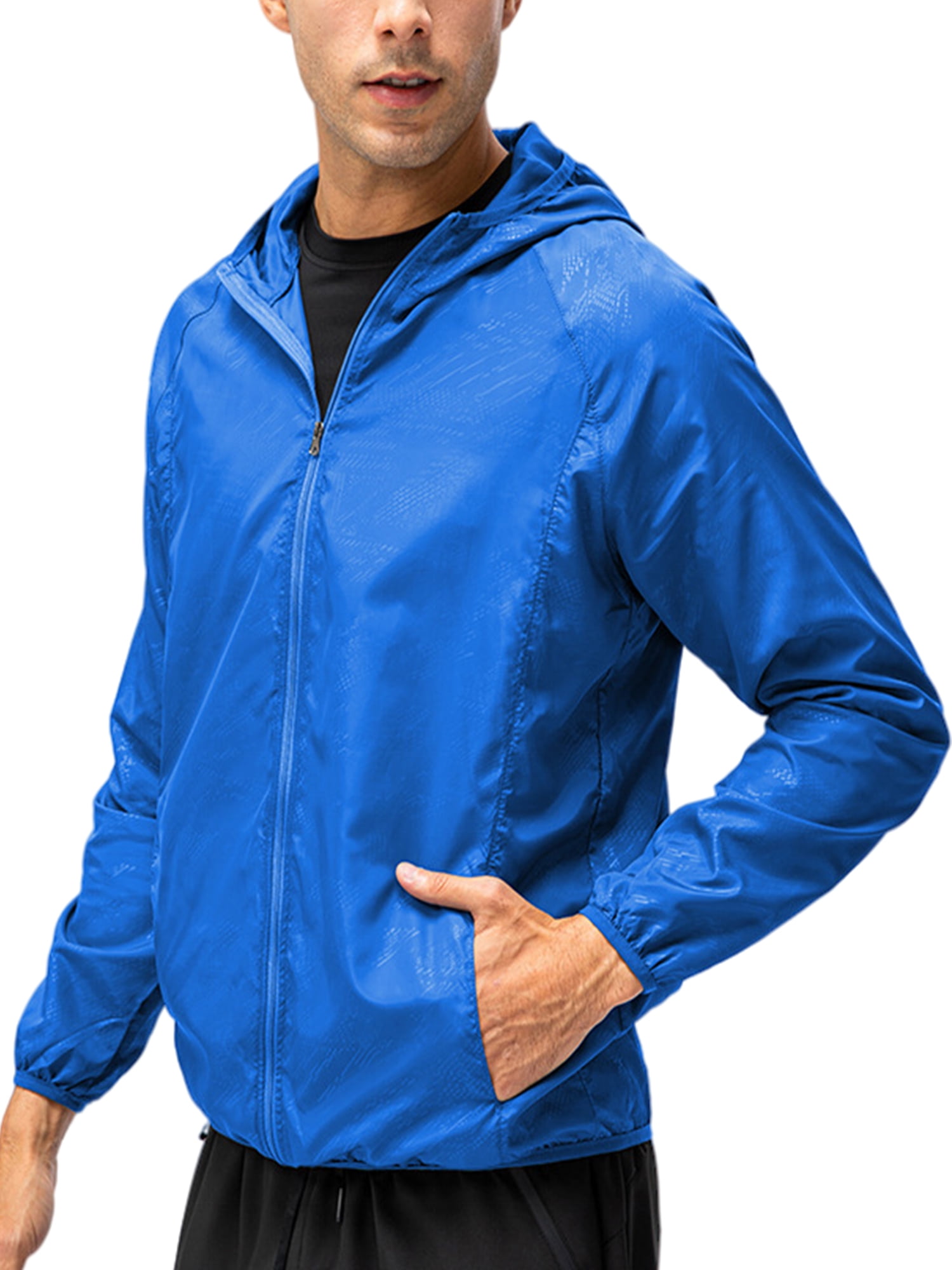 Lumento Men Basic Windbreaker Jacket Casual Long Sleeve Hooded Shirt ...