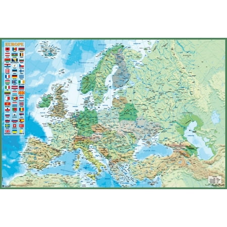 Political And Physical Map Of Europ Hfe Laminated Poster (36 x 24 ...