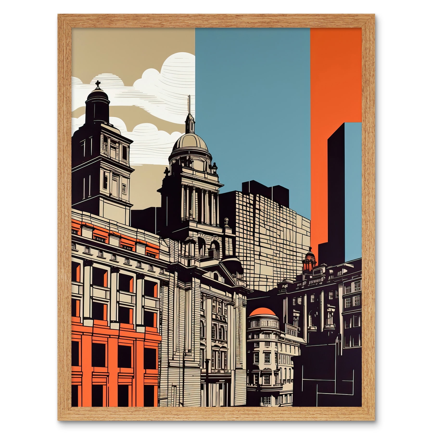Leeds Modern Colour Block Cityscape Illustration Art Print Framed ...