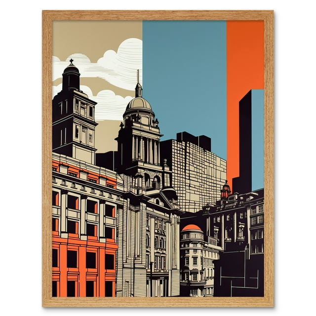 Leeds Modern Colour Block Cityscape Illustration Art Print Framed ...