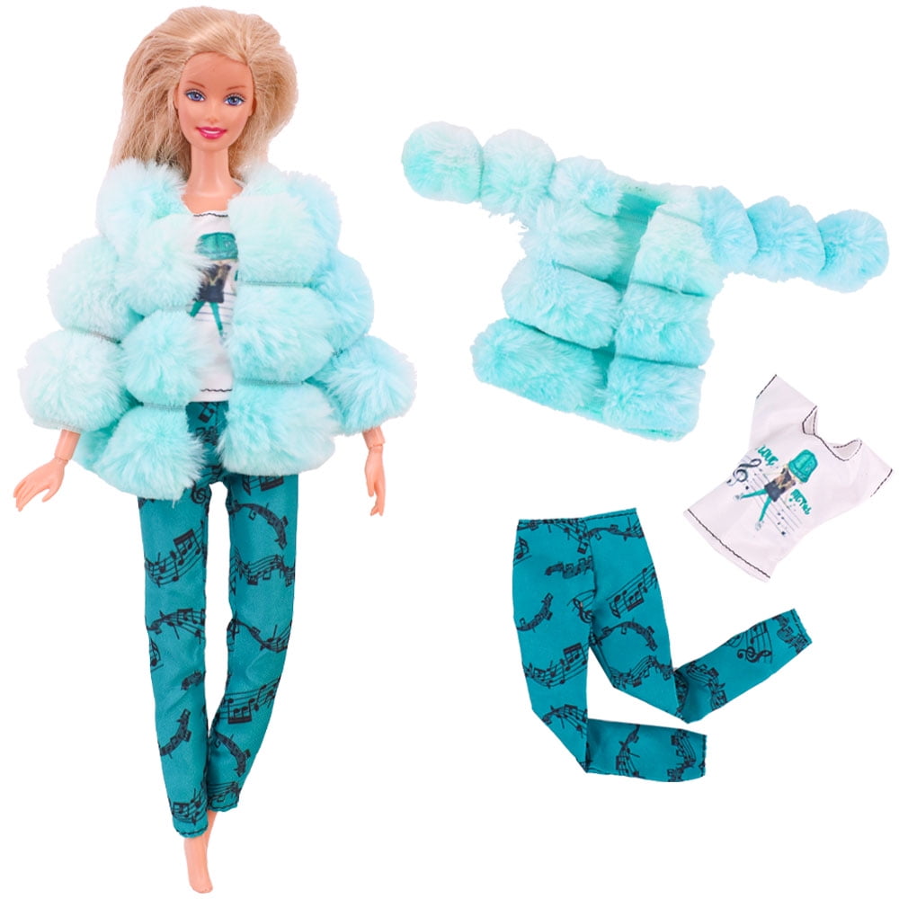 Barbies Doll Clothes 2PcsPlush Coat Jacket+ Dress Skirt/ Pants Clothing ...