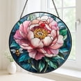 Bee and Peony Stained Glass Suncatcher, Pink Floral Window Hanging ...
