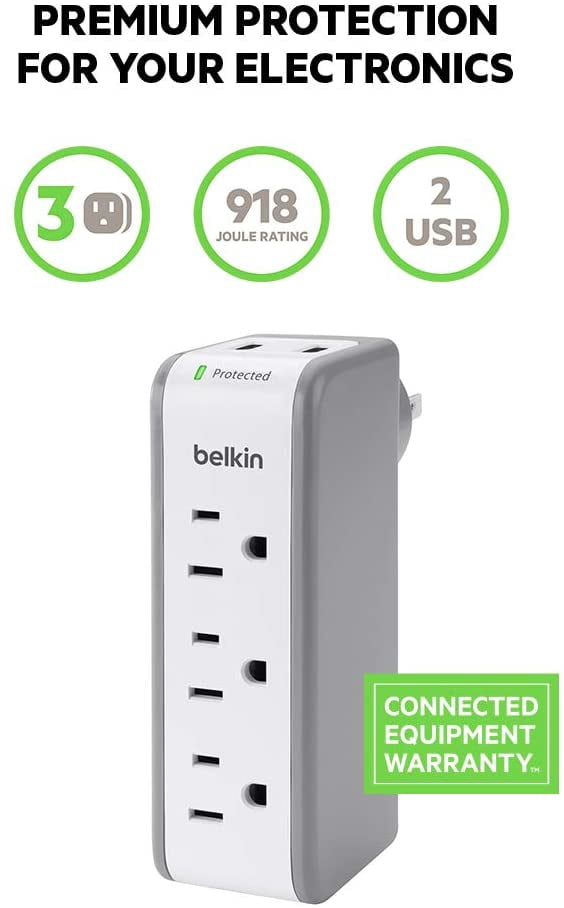 Belkin 3-Outlet SurgePlus Mini Travel Swivel Charger Surge Protector ...