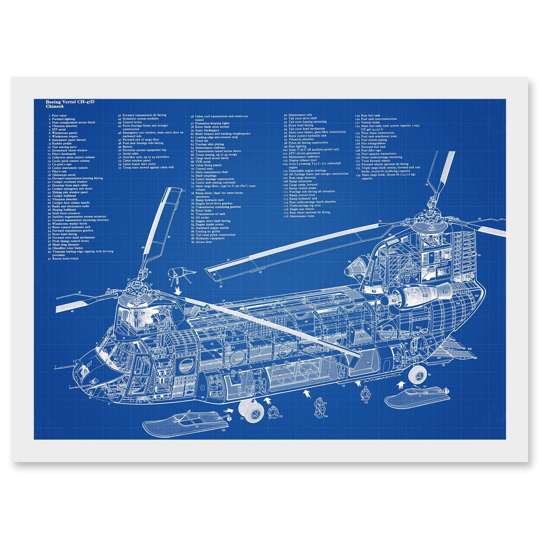 Chinook Helicopter CH-47D Military Transport Blueprint Plan Artwork ...