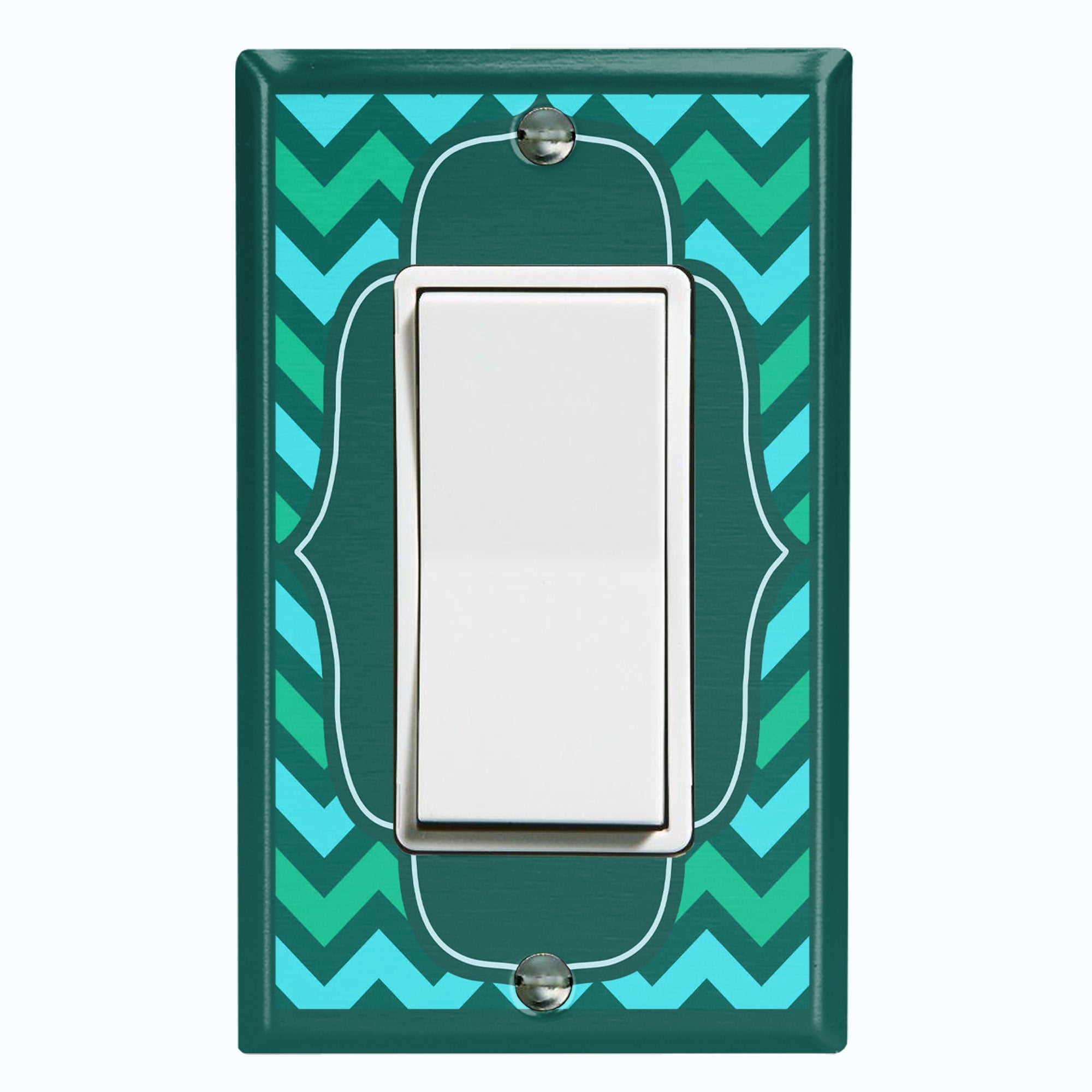 Metal Light Switch Plate Outlet Cover Vintage Teal Chevron Frame ...