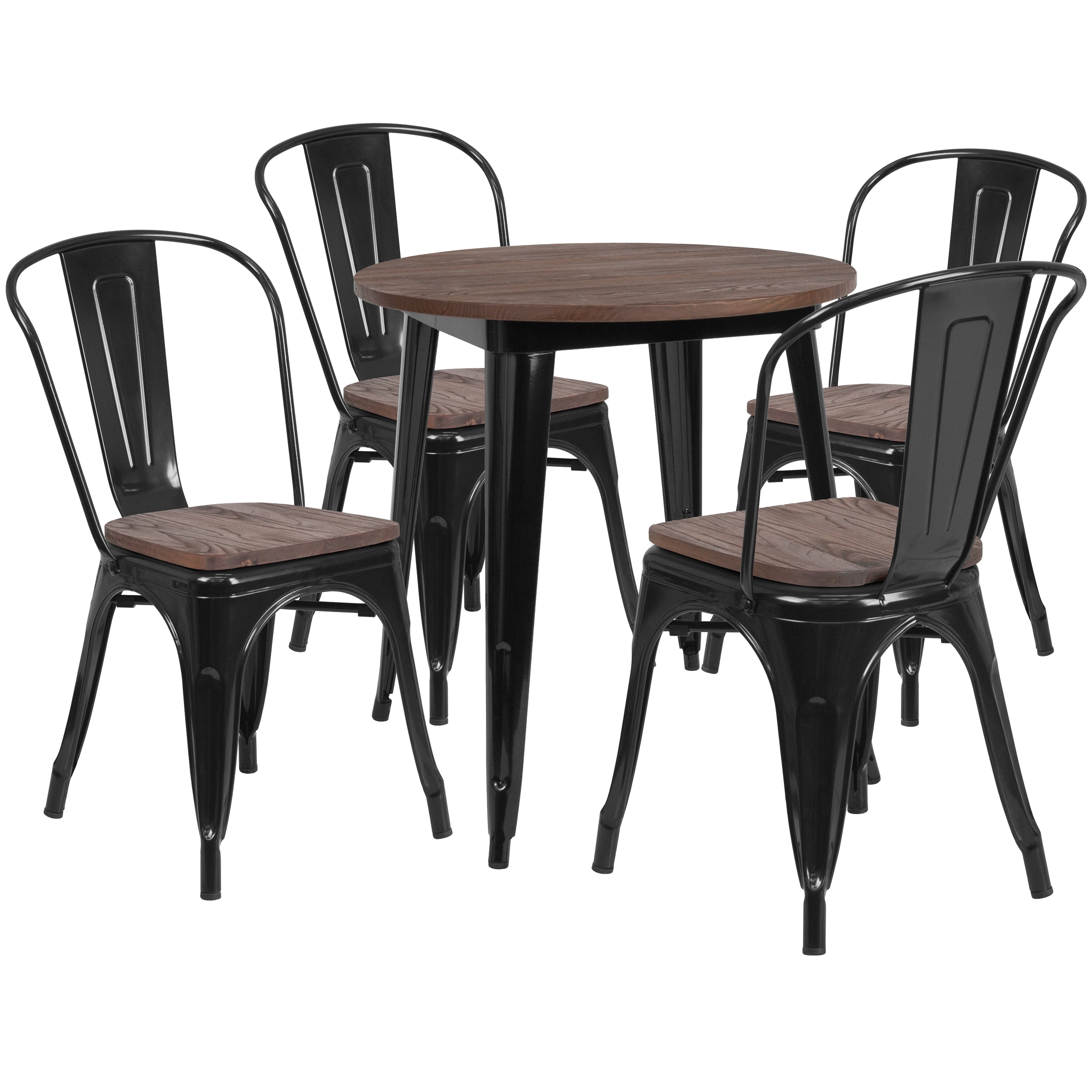 Flash Furniture 26" Round Black Metal Table Set with Wood Top and 4 ...