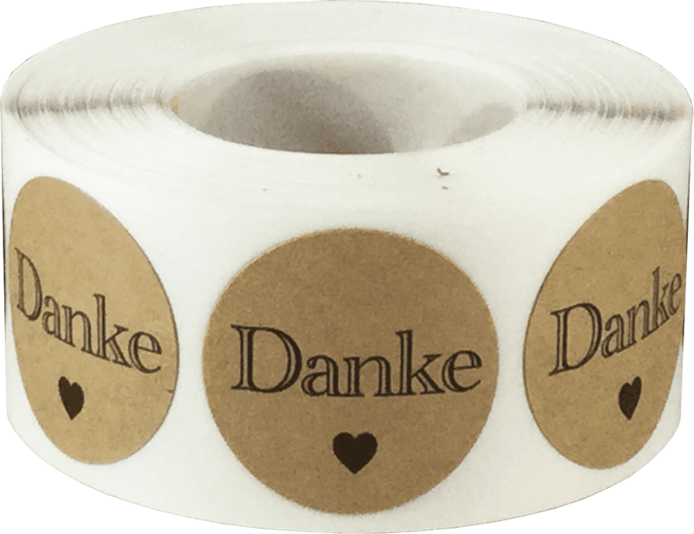 Danke German Thank You Natural Kraft Adhesive Stickers 1 Inch Round ...