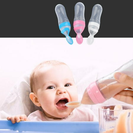 Baby Silicone Squeeze Feeding Bottle With Spoon Food Rice Cereal Feeder ...